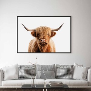 Farmhouse Highland Cow Print, Rustic Cow Wall Art, Large Rustic Wall ...
