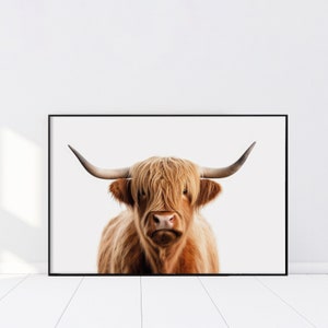 Farmhouse Highland Cow Print, Rustic Cow Wall Art, Large Rustic Wall ...
