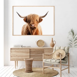 Farmhouse Highland Cow Print, Rustic Cow Wall Art, Large Rustic Wall ...