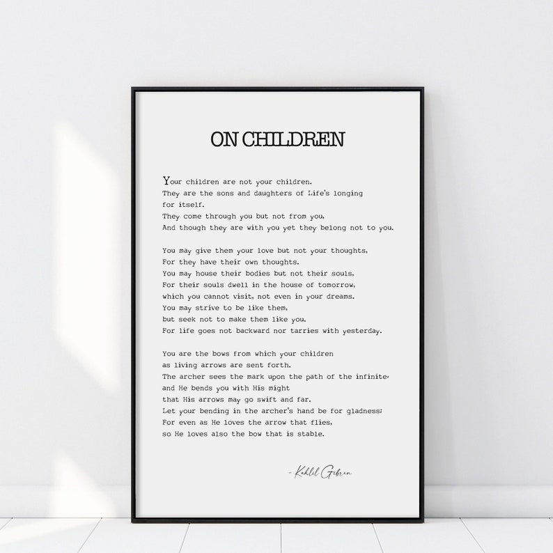 On Children Poem by Kahlil Gibran Quote the Prophet Home - Etsy