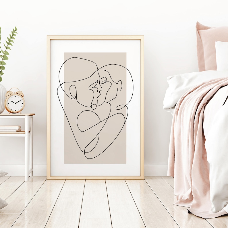 Couple One Line Art Love Line Wall Art Modern Minimal Wall - Etsy