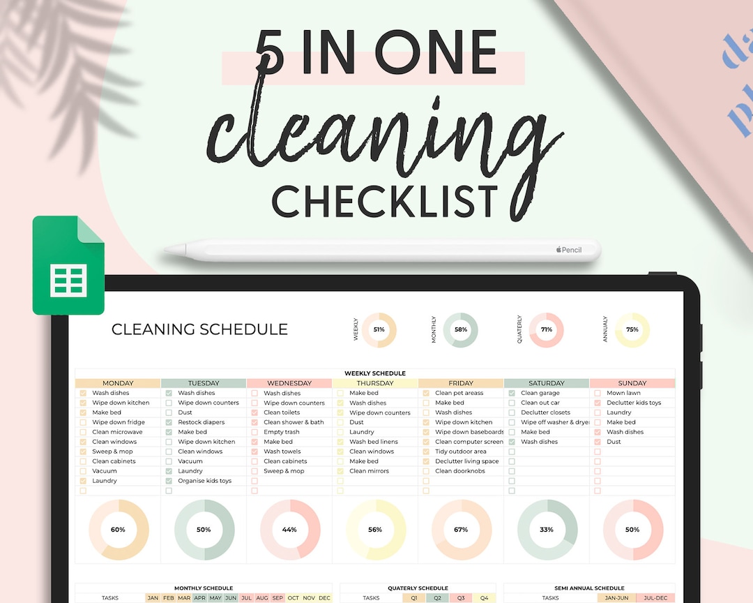 Home Cleaning Spreadsheet Template, Cleaning Planner, Chore Chart ...