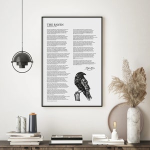 The Raven Poem Wall Art, Literary Art Print, Edgar Allan Poe Art, Book ...