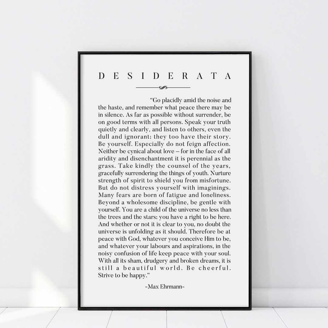 Desiderata Max Ehrmann Print, Literature Print, Inspirational Poetry ...