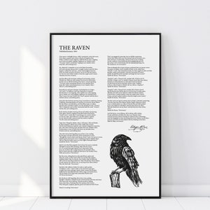 The Raven Poem Wall Art, Literary Art Print, Edgar Allan Poe Art, Book ...