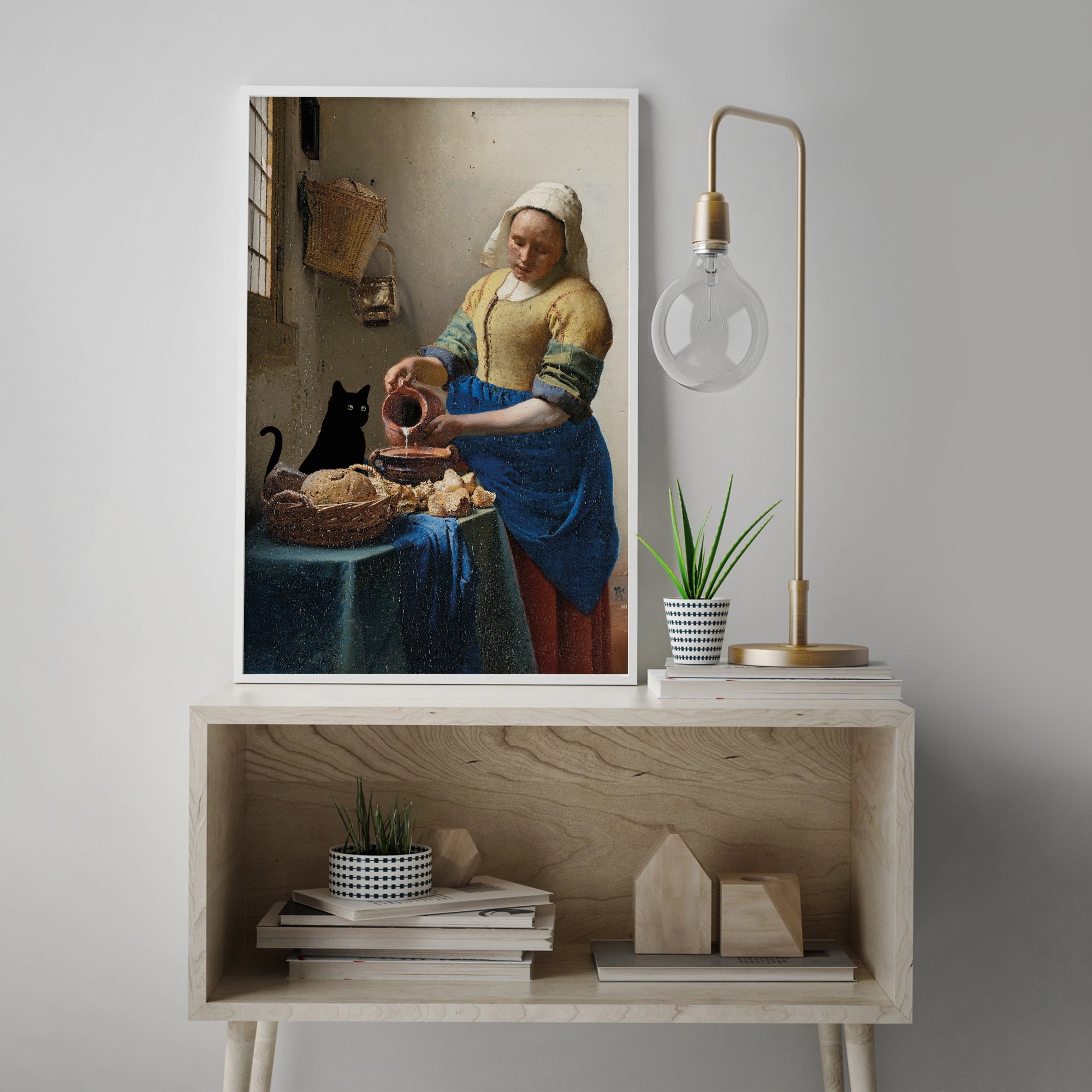 Milkmaid Johannes Vermeer Art, Classic Framed Wall Art, Black Cat Lover ...