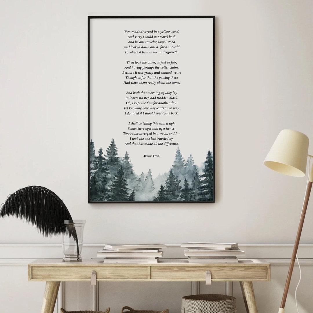 The Road Not Taken Print, Robert Frost Poem, Office Wall Art ...