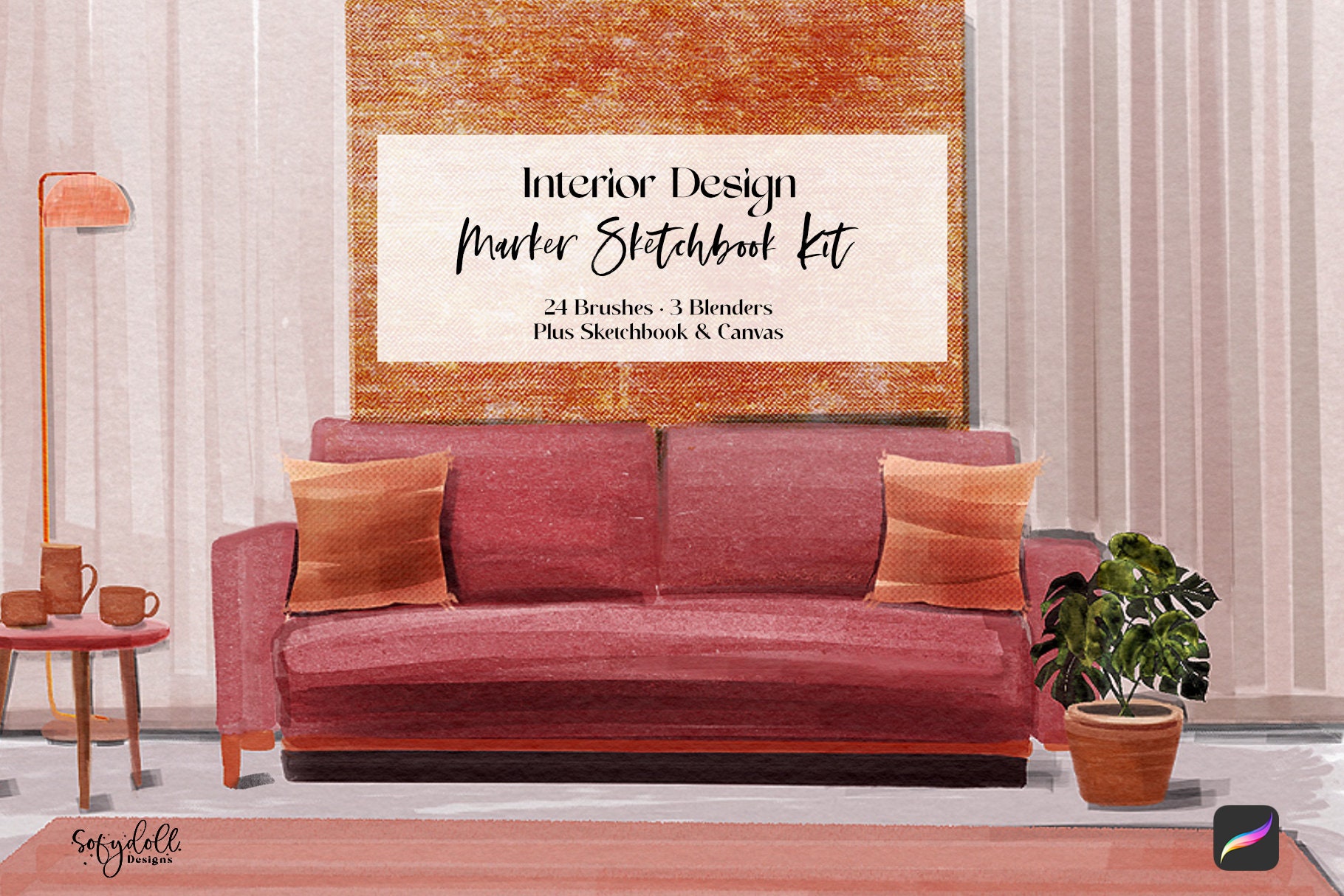 Interior Design Marker Sketchbook Kit for Procreate, Digital Interior ...