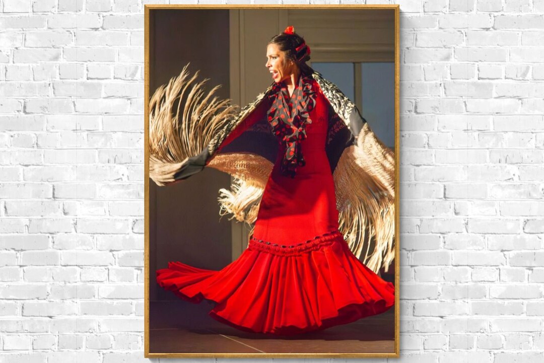 Flamenco Dancer Wall Art Print, Spanish Dancer in a Red Dress Poster ...