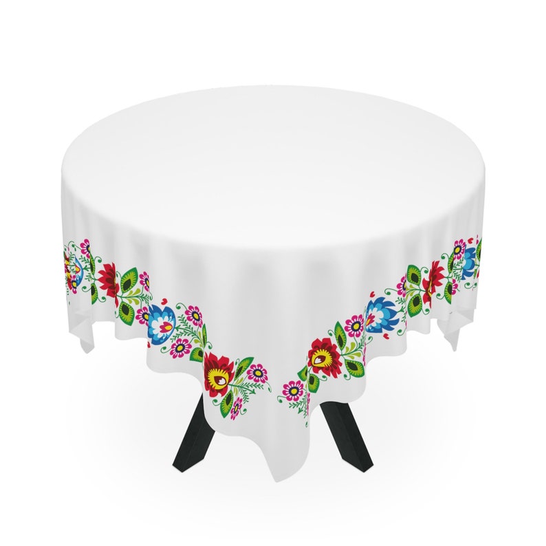 White Polish Folk Floral Art Print Tablecloth: Traditional Elegance for ...