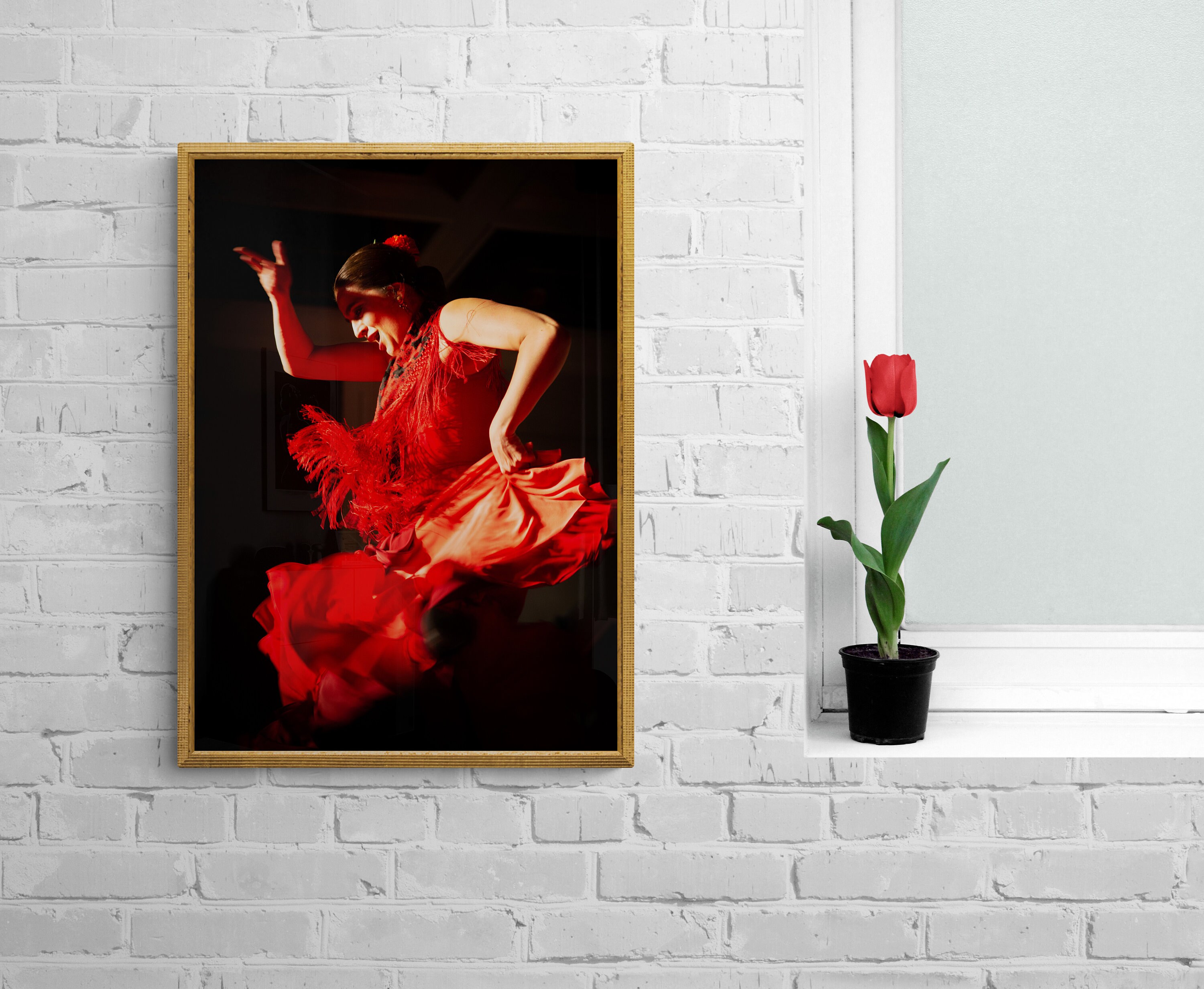 Large Format Flamenco Dancer in a Red Dress Print | Spanish Dancer ...
