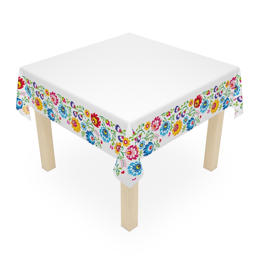 White Polish Folk Floral Art Print Tablecloth: Traditional Elegance for ...