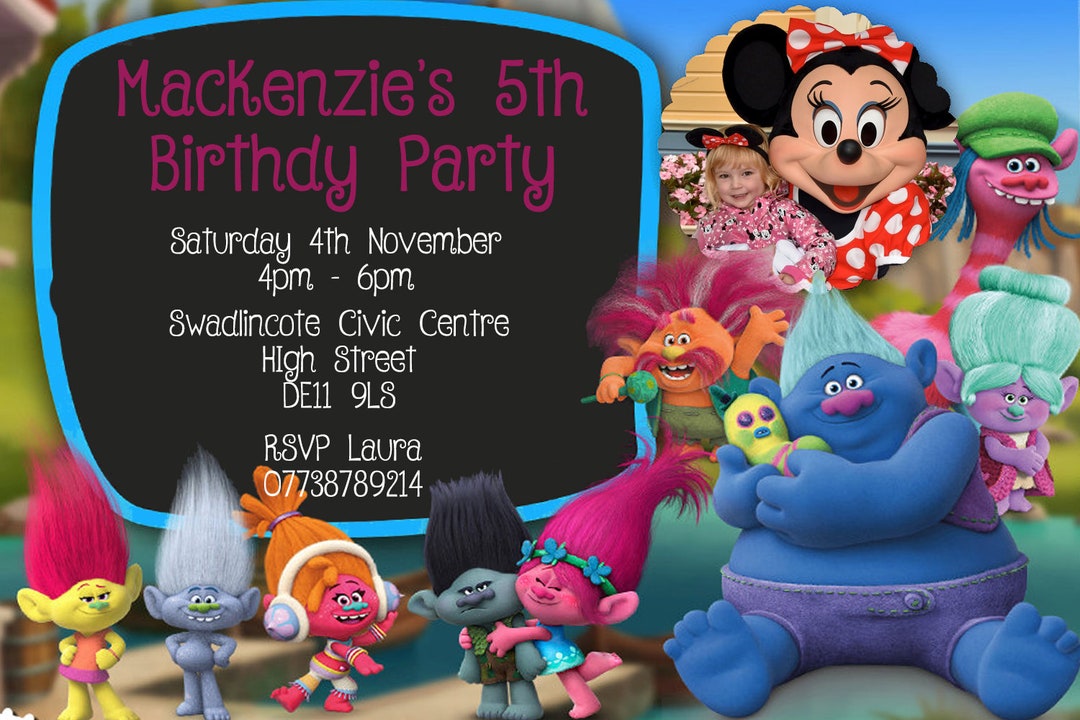 Personalised Trolls Invitation, Poppy Invitation, Trolls Birthday Party ...