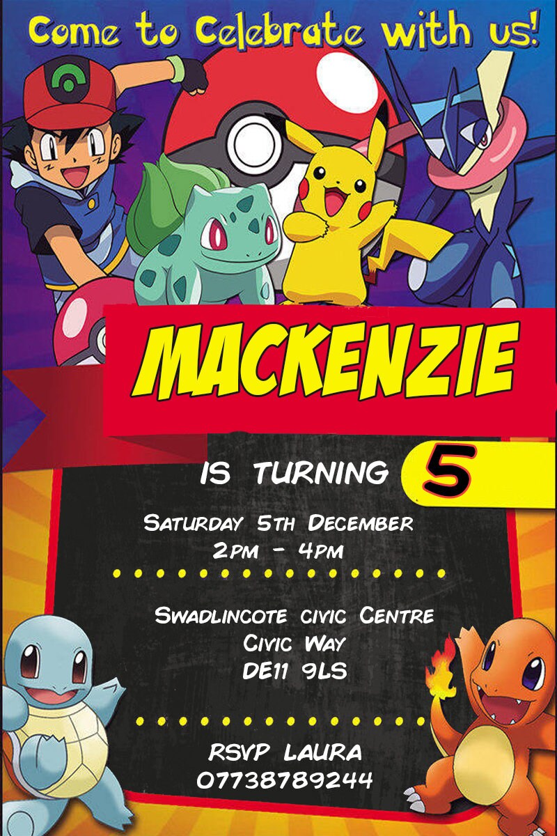 Personalised Pokémon Birthday Invitation, Pokémon Birthday Invitation ...
