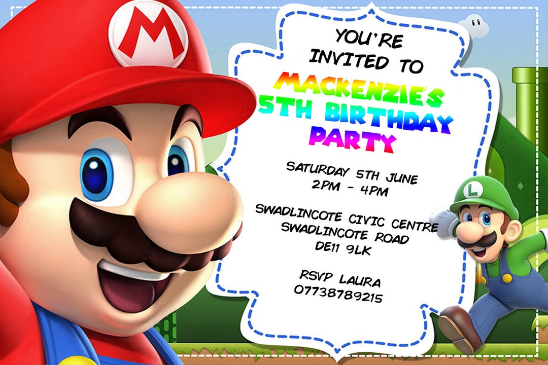 Personalised Super Mario Birthday Invitation, Mario Bros Birthday ...