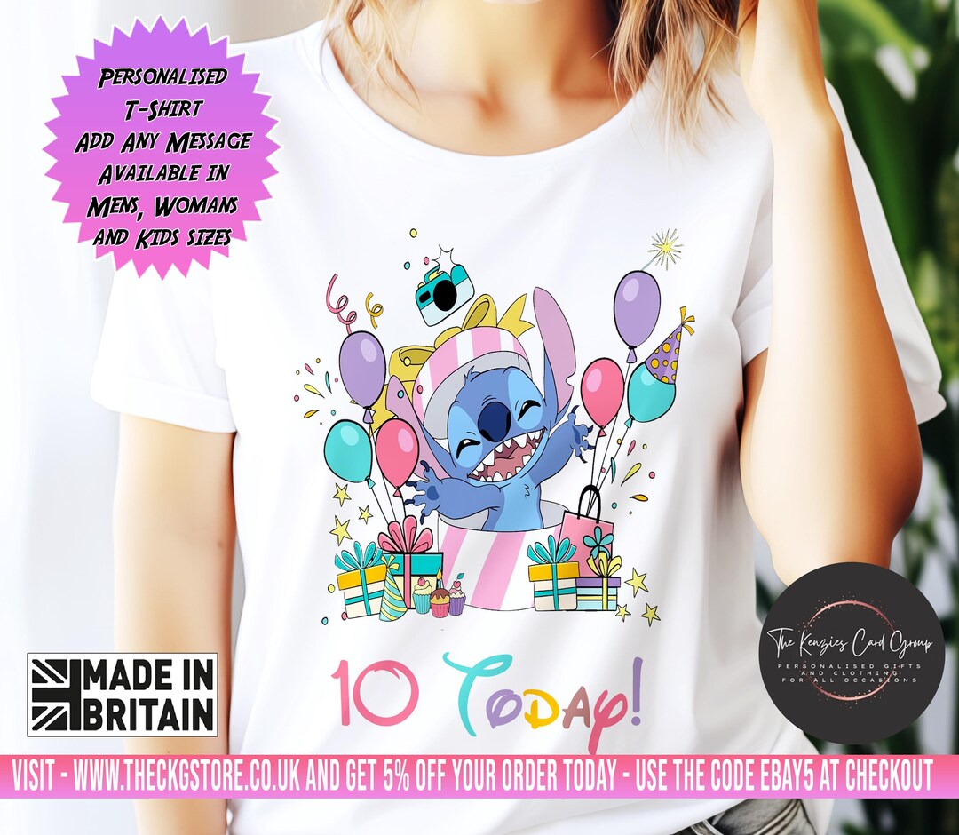 Personalized Children's Personalised Cute Stitch Birthday Girl T-shirt ...