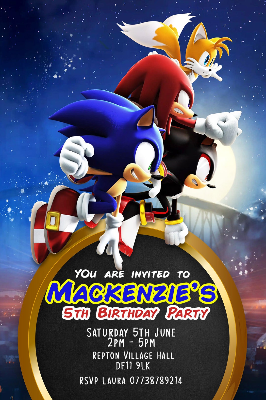 Personalised Sonic the Hedgehog Hog Birthday Party Invitations With ...