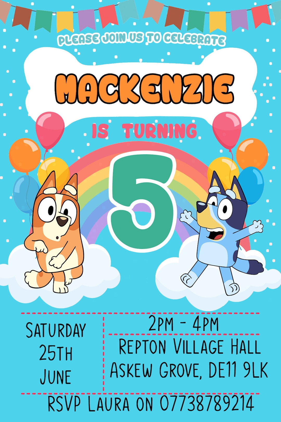 Personalised Bluey Birthday Invitation Bluey Invite Bluey and Bingo ...