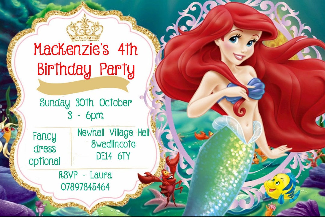 Personalised the Little Mermaid Invitation Princess Ariel Invite Little ...
