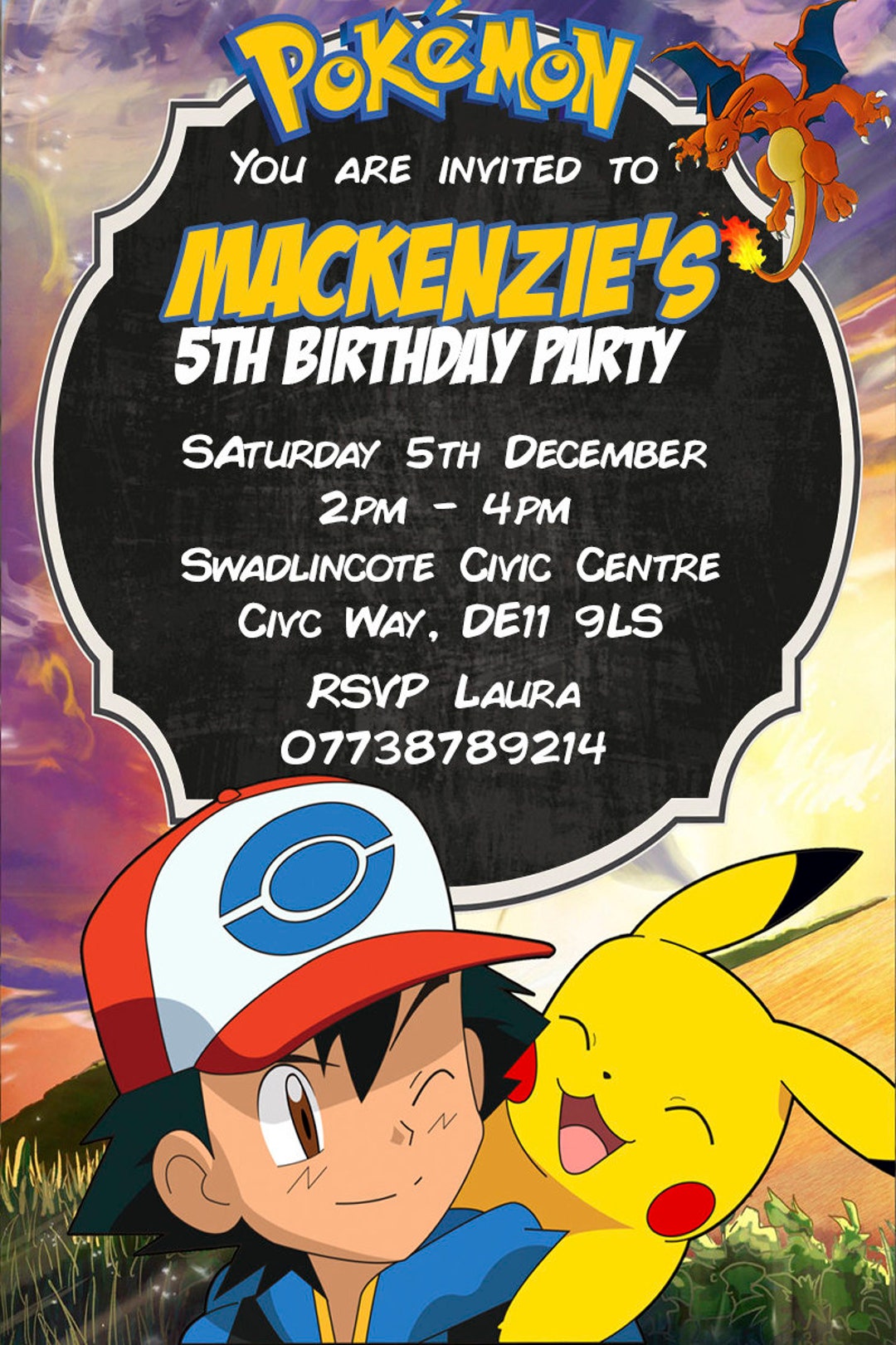 Personalised Pokémon Birthday Invitation, Pokémon Birthday Invitation ...