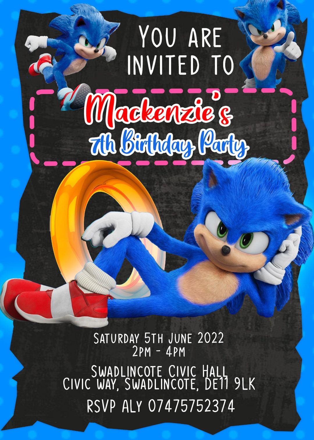 Personalised Sonic the Hedgehog Hog Birthday Party Invitations With ...