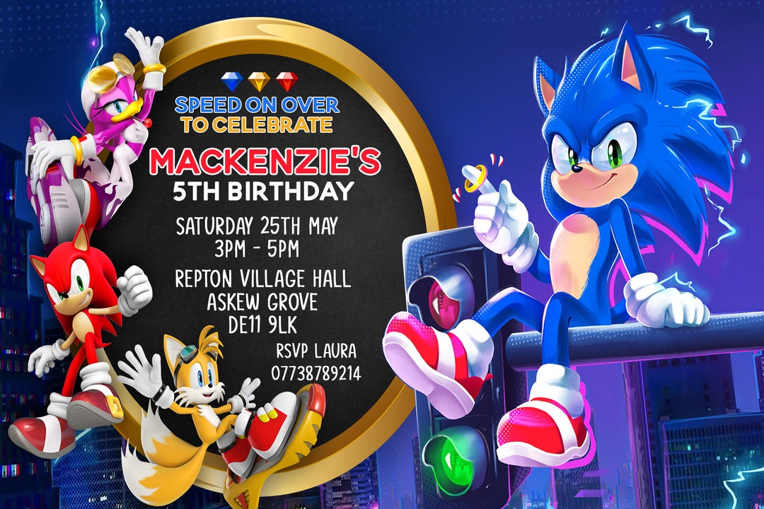 Personalised Sonic the Hedgehog Hog Birthday Party Invitations With ...