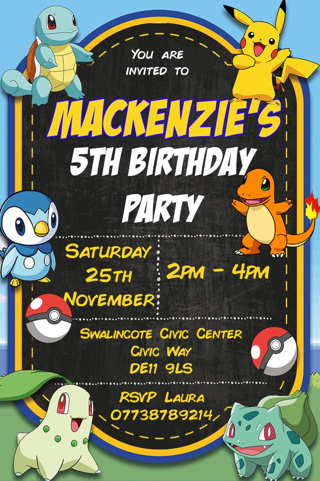 Personalised Pokémon Birthday Invitation, Pokémon Birthday Invitation ...