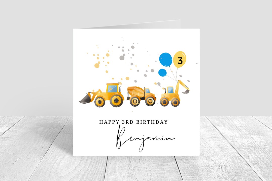 Personalised 3rd Birthday Card, Construction, Digger Birthday Card ...
