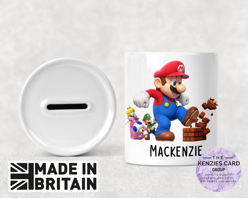 Personalised Super Mario Money Box, Ceramic Piggy Bank for Kids With ...