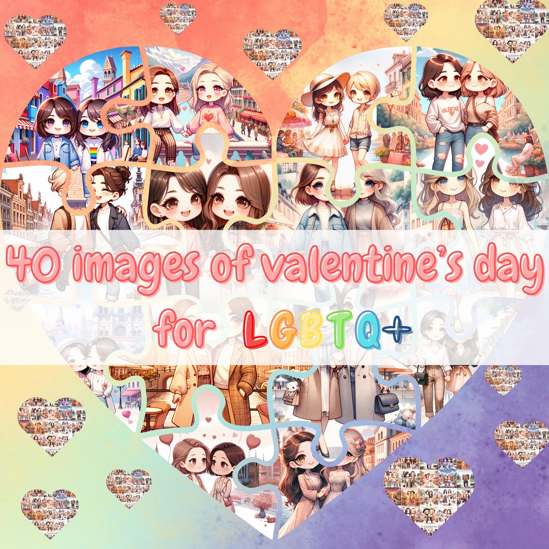 LGBTQ Valentine's Day Printables, Chibi & Watercolor Couples Art ...