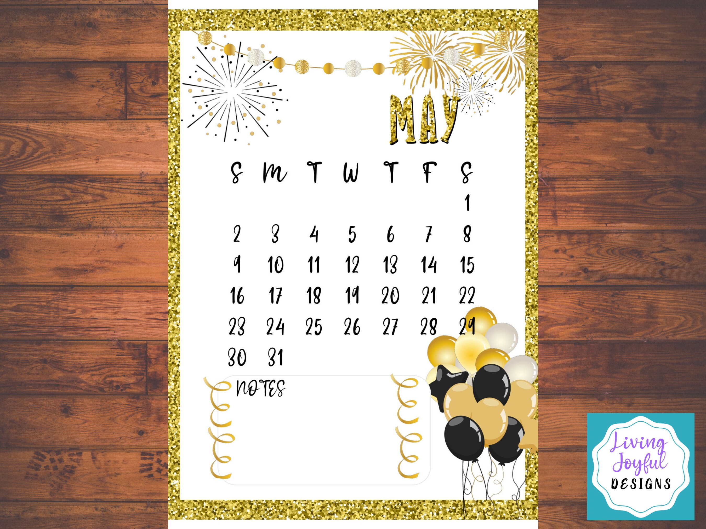 2021 Monthly Glitter and Gold Printable Calendar U.S. Letter & A4 2021 ...