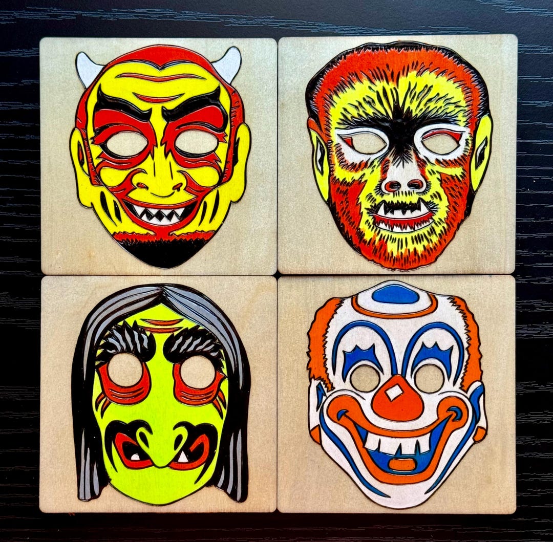 Ben Cooper Halloween Masks Coaster Set - Etsy