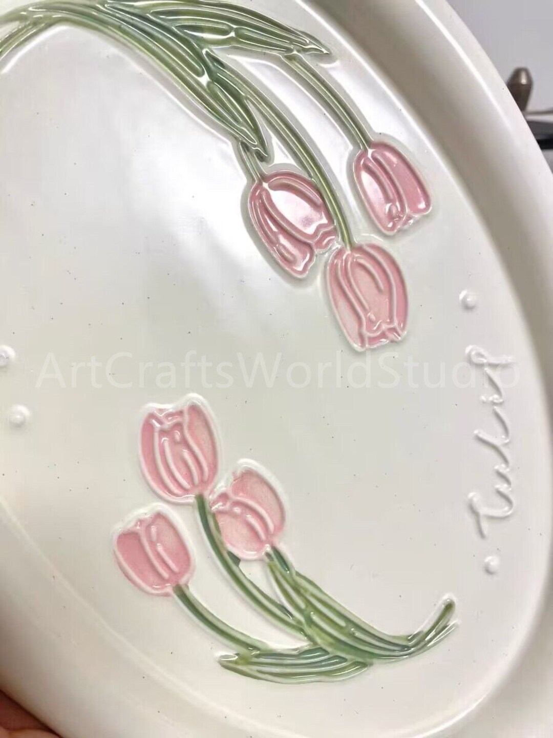 1pc Ceramic Oval Plate/lily Plate/tulip Plate/dessert - Etsy