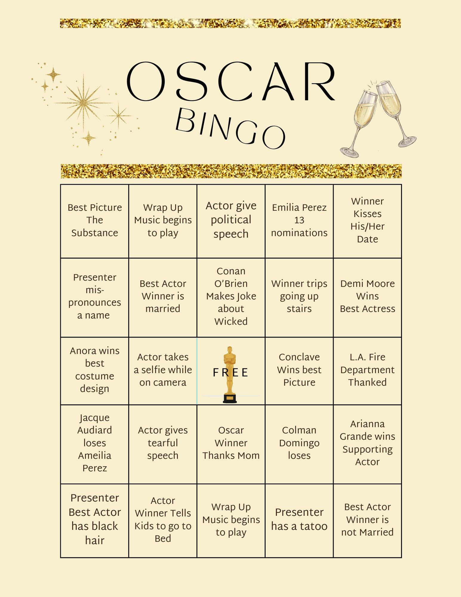Oscar Bingo Card, Bingo Cards, Oscar Awards Bingo Card, Games, Academy Awards Bingo Cards, Card ...