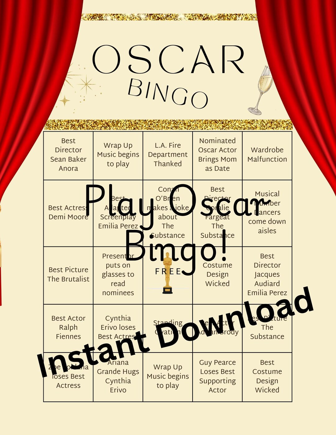 Oscar Bingo Card, Bingo Cards, Oscar Awards Bingo Card, Games, Academy Awards Bingo Cards, Card ...