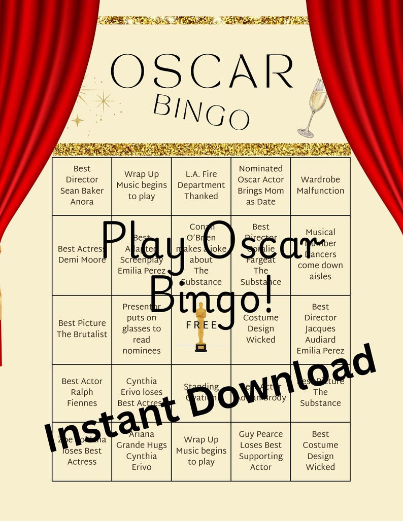 Oscar Bingo Card, Bingo Cards, Oscar Awards Bingo Card, Games, Academy ...
