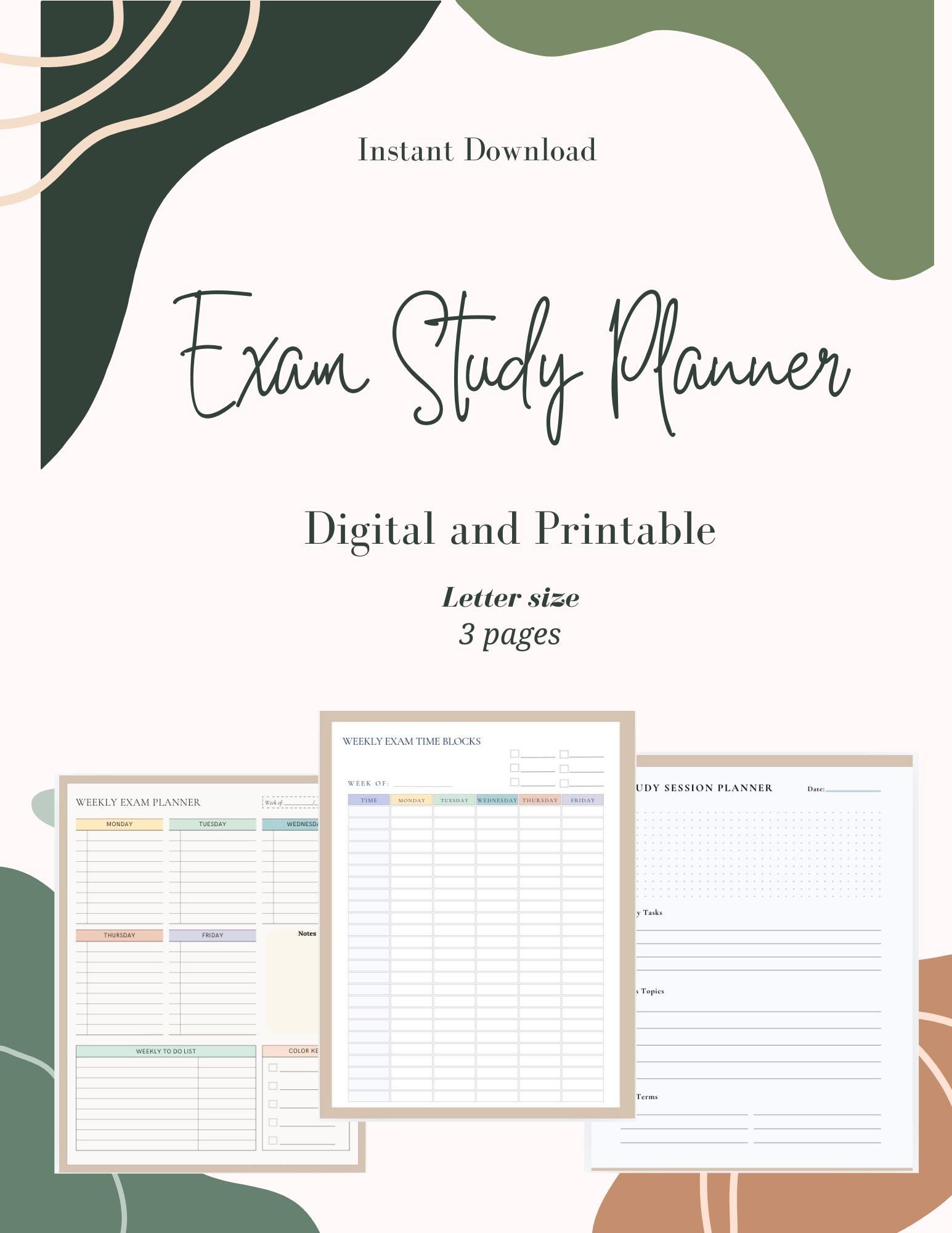 Exam Study Planner, Study Guide Template Bundle, Digital and Printable Study Planner, Final Exam ...