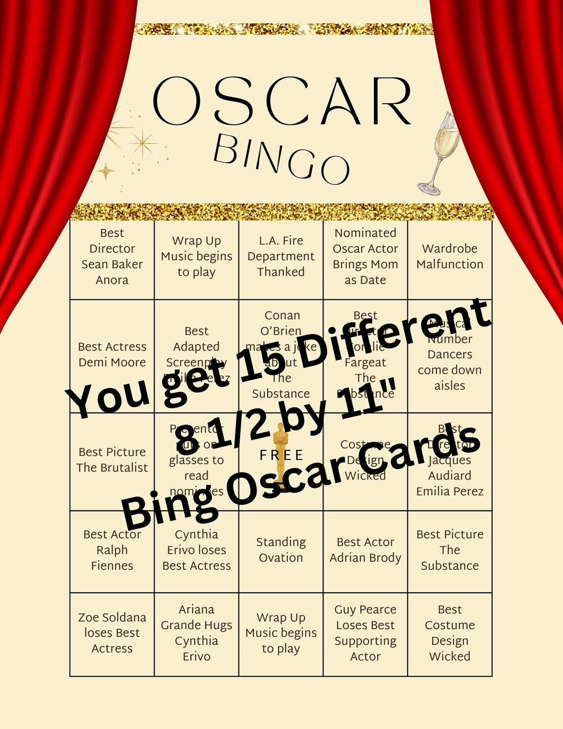 Oscar Bingo Card, Bingo Cards, Oscar Awards Bingo Card, Games, Academy ...