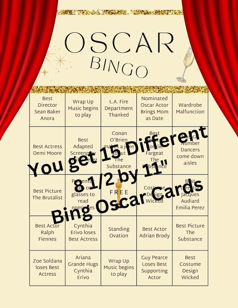 Oscar Bingo Card, Bingo Cards, Oscar Awards Bingo Card, Games, Academy Awards Bingo Cards, Card ...