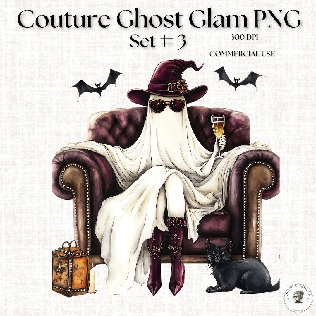 Couture Ghost Glam PNG: Watercolor Halloween Clipart (digital Download ...