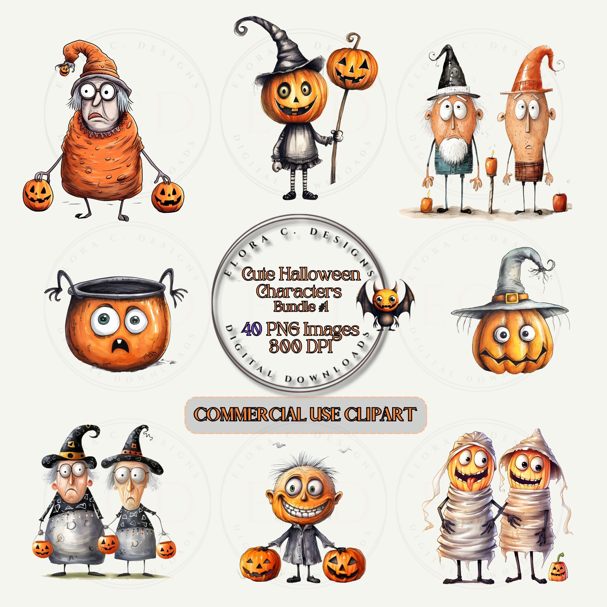 Cute Halloween Characters Clipart, Halloween Art for Crafts and Decor ...