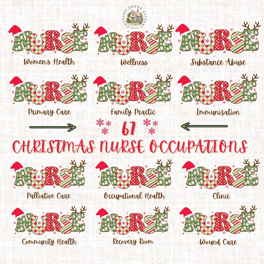 67 Christmas Nurse PNG Bundle: Holiday Occupation Designs (digital ...
