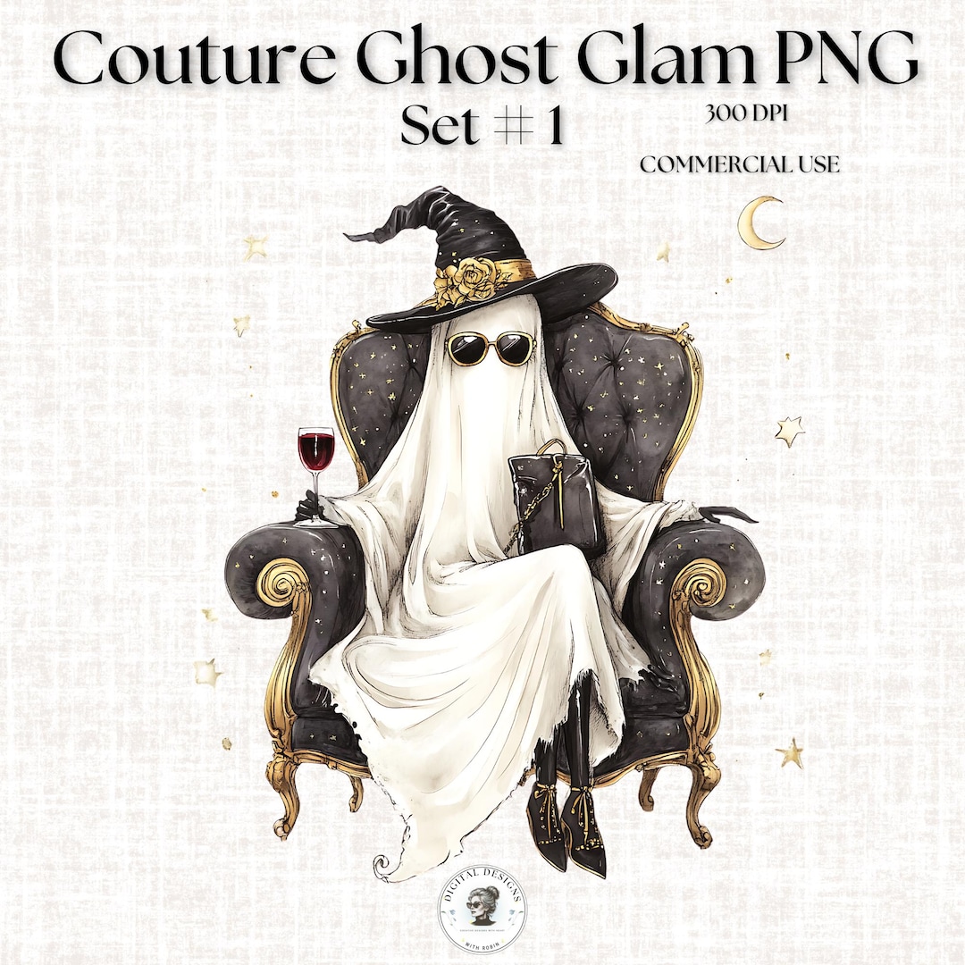 Couture Ghost Glam PNG: Watercolor Halloween Clipart (digital Download ...