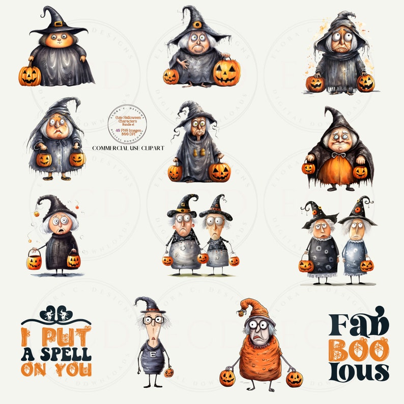 Cute Halloween Characters Clipart, Halloween Art for Crafts and Decor ...