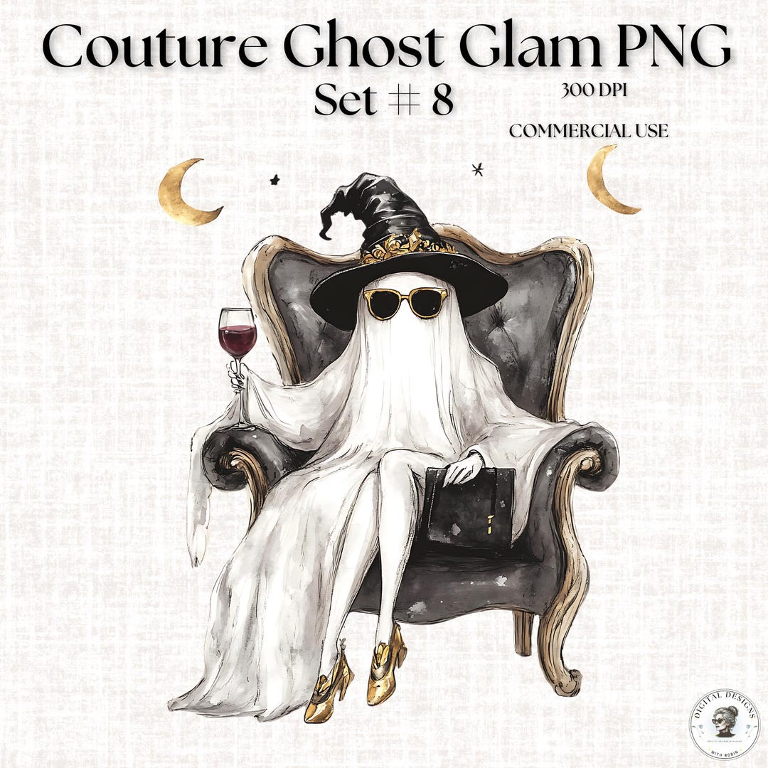 Couture Ghost Glam PNG: Watercolor Halloween Clipart (digital Download ...