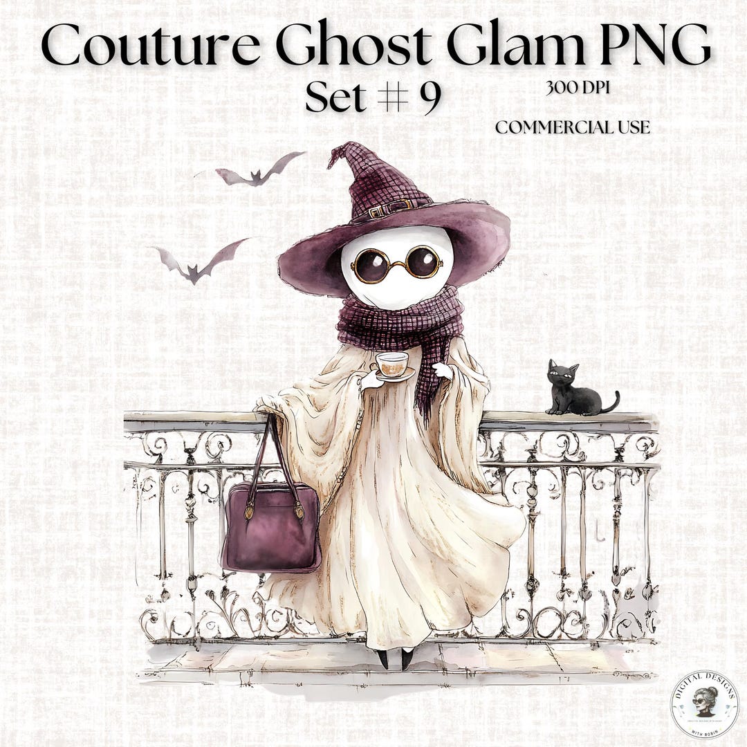 Couture Ghost Glam PNG: Watercolor Halloween Clipart (digital Download ...