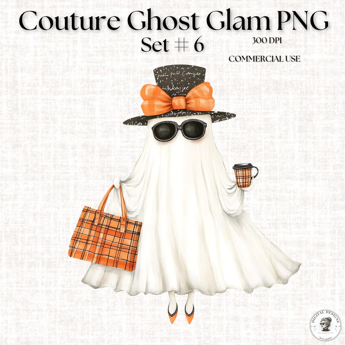 Couture Ghost Glam PNG: Watercolor Halloween Clipart (digital Download ...