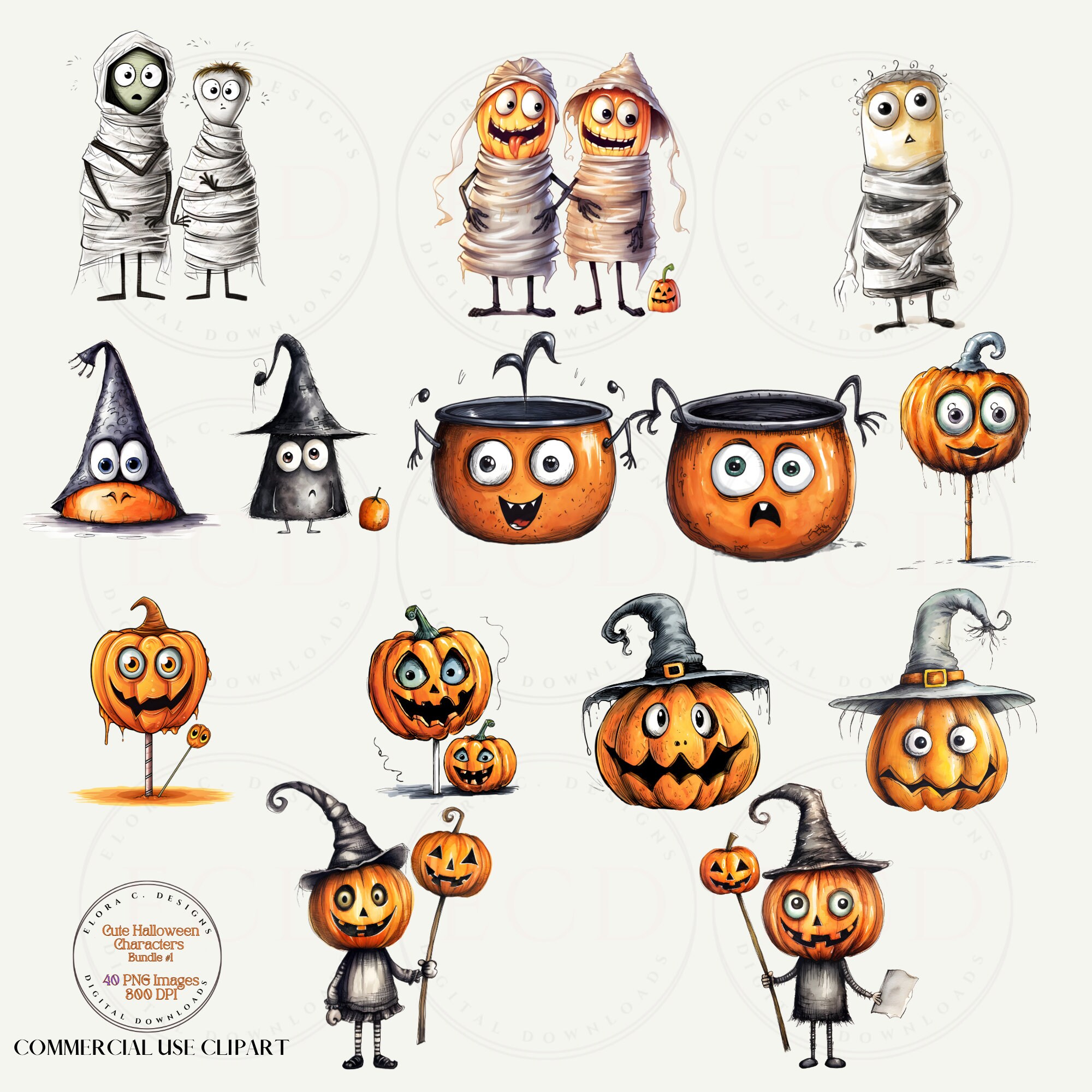Cute Halloween Characters Clipart, Halloween Art for Crafts and Decor ...