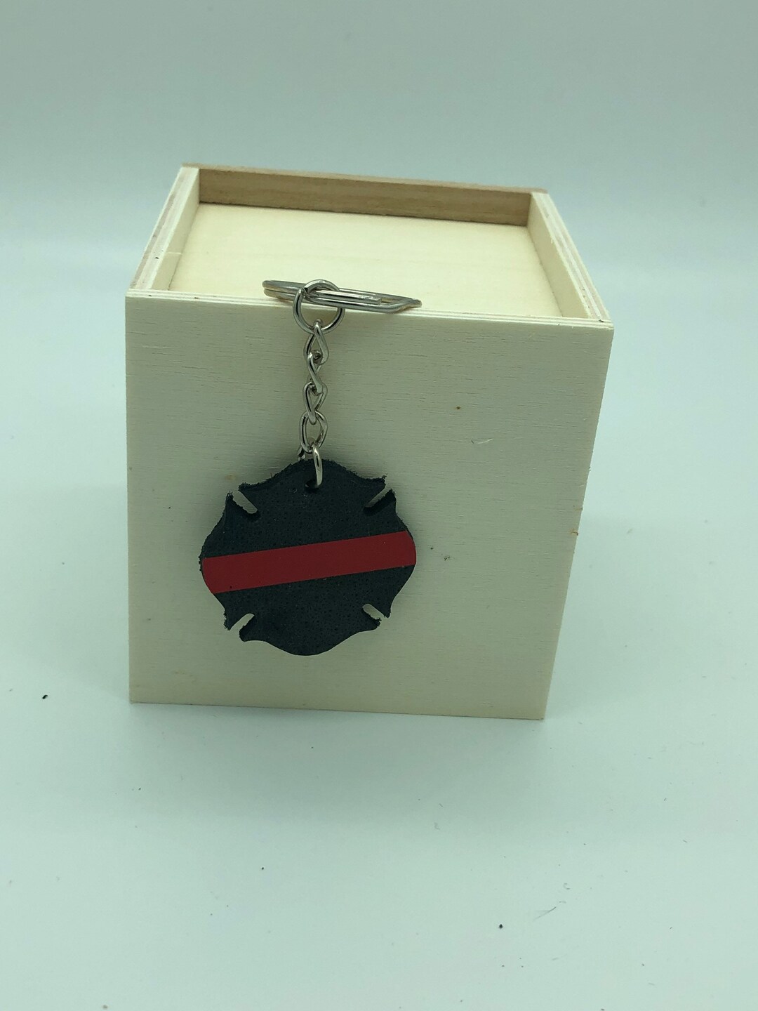 Black Leather Red Line Maltese Cross Keychain Firefighter Keychain - Etsy