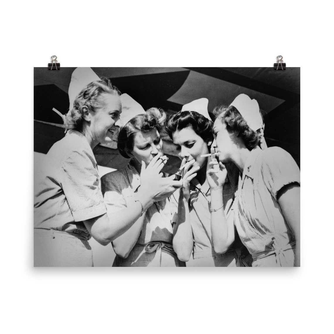 Group of Four Female Army Nurses Smoking Cigarettes and Laughing Black ...